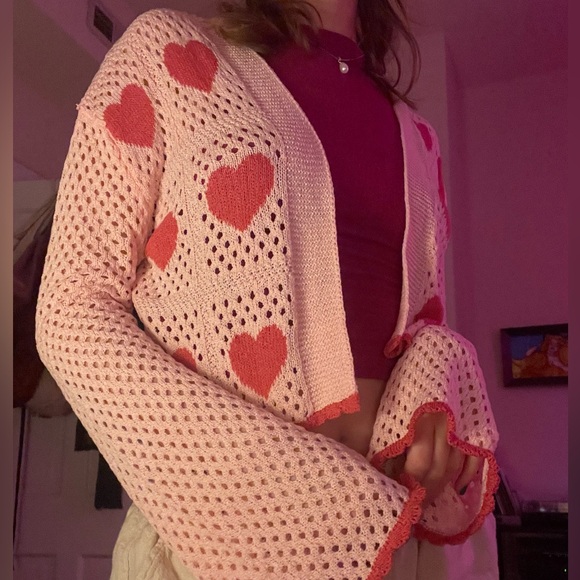 Sweaters | Pink Coquette Heart Knit Cardigan | Poshmark
